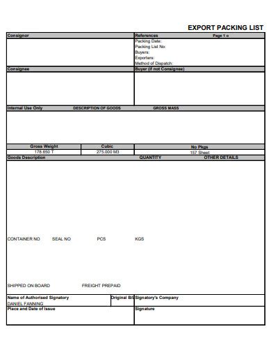 Free 5 Export Packing List Samples In Pdf