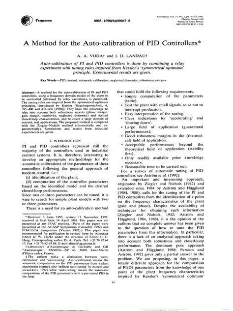 A Method For The Auto Calibration Of Pid Controllers Pdf Control