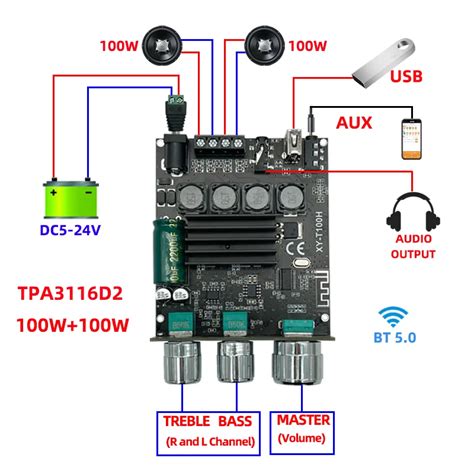 Xinyi XY T100H Bluetooth 5.0 stereo digital power amplifier module with ...