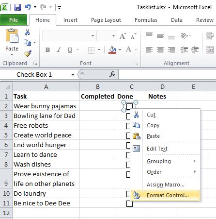 Adding A Checkbox In Microsoft Excel