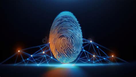 Close Up Of A Large Fingerprint With Digital Wireless Network Connections And Glowing Points