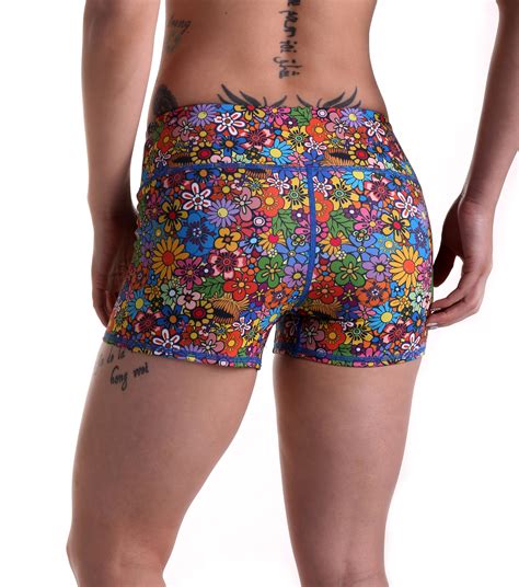 Women 3 Compression Booty Shorts Pattern Hippy Flower Tough Mode