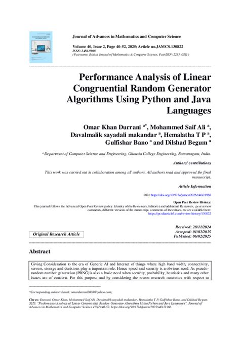 Pdf Performance Analysis Of Linear Congruential Random Generator