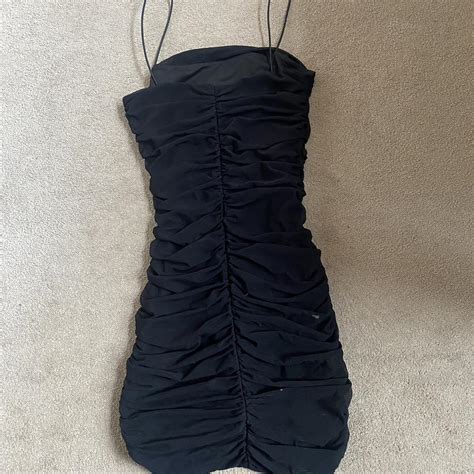 Oh Polly Black Bodycon Ruched Dress Depop