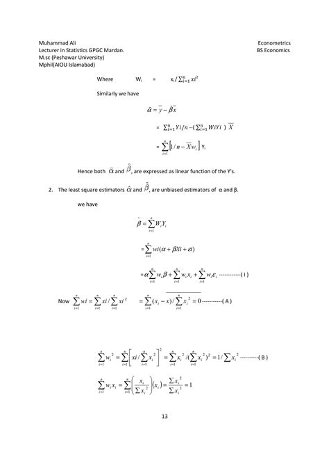 Econometrics Notes Introduction Simple Linear Regression Multiple