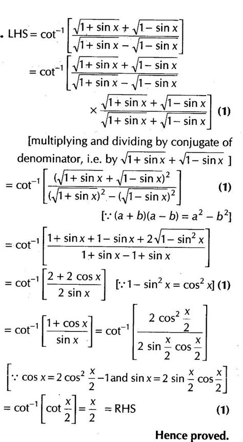 Inverse Of Trigonometric Functions Important Questions Class12th 2019 Cbse Schools Pdf Download