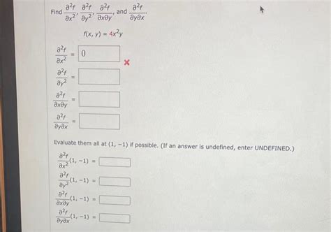 solved find ∂x2∂2f ∂y2∂2f ∂x∂y∂2f and ∂y∂x∂2f