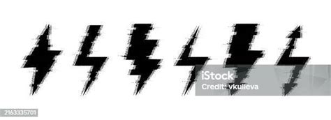 하프톤 그런지 라이트닝 볼트 컬렉션 점선 번개 기호 세트입니다 포스터 배너 그래픽 디자인을 위한 거친 픽셀 플래시 벼락 요소 팩 질감이 있는 나결 화살표 표시 번들 벡터