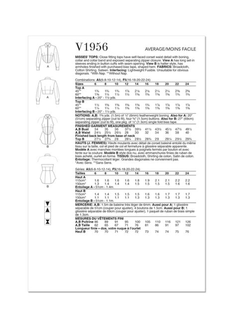 V1956 Misses Tops Vogue Patterns