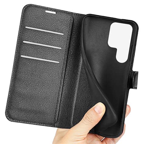 Leather Wallet Case For Samsung Galaxy S24 Ultra Black
