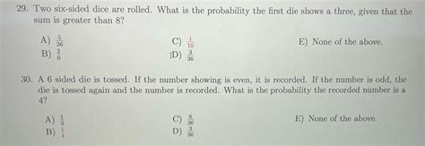 solved 29 two six sided dice are rolled what is the