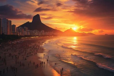 Premium Ai Image Rio De Janeiro Brazil View Of The Rio De Janeiro Beach At Sunset Ipanema
