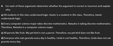 Solved 4 For Each Of These Arguments Determine Whether The Chegg Com