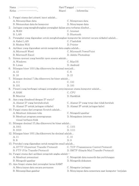 Soal Informatika Kelas 8 260525 Pdf