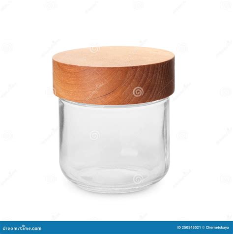 New Empty Glass Jar With Wooden Lid Isolated On White Stock Image