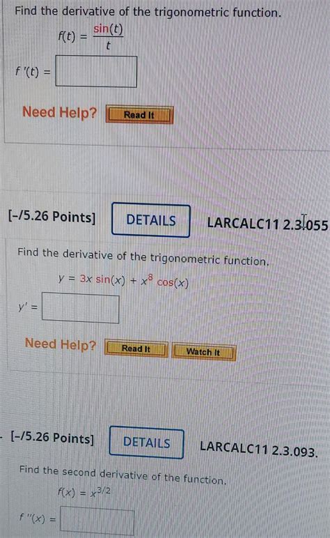 Solved Find The Derivative Of The Trigonometric Function Chegg