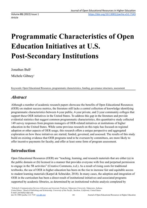 Pdf Programmatic Characteristics Of Open Education Initiatives At U S