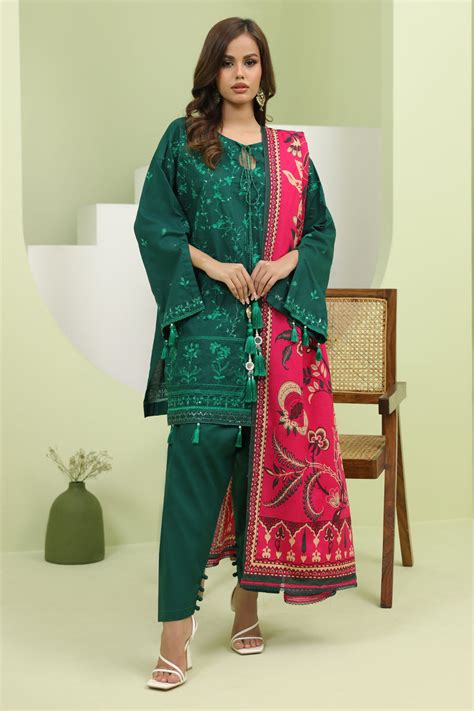 Zellbury Unstitched Embroidered Lawn 3 Piece Suit Green Momina