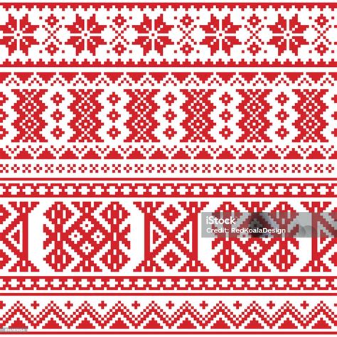라플란드 사미 벡터 완벽 한 패턴 스 칸디 나 비아 북유럽 사람들은 빨간색에서 민속 예술 겨울에 대한 스톡 벡터 아트 및 기타 이미지 Istock