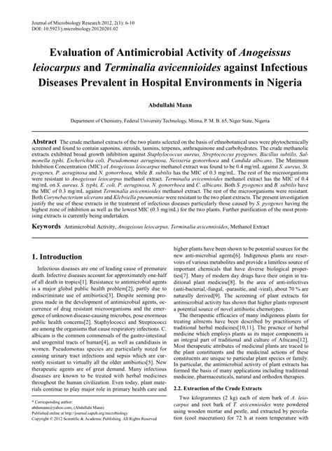 Antimicrobial Activity Anogeissus Leiocarpus Terminalia Avicennioides