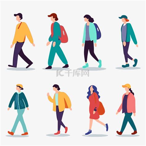 步行者剪贴画 人们走在平面风格卡通 向量素材图片免费下载 千库网