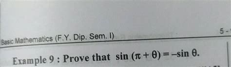 Basic Mathematics Fy Dip Sem I5−example 9 Prove That Sinπθ−s