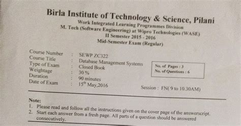 World And Knowledge Question Paper Database Management Systems Bits Pilani