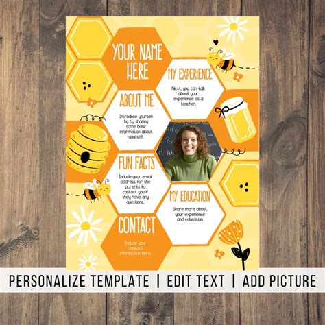 Meet The Teacher Honey Bee Printable Editable Template Etsy