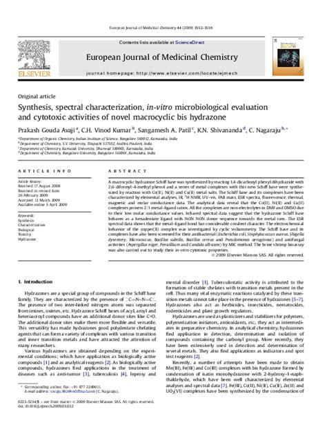 Pdf Synthesis Spectral Characterization In Vitro Microbiological Evaluation And Cytotoxic