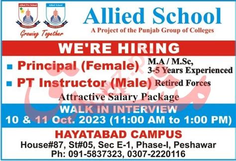 Latest Allied School Peshawar Jobs 2023 2024 Job Advertisement Pakistan