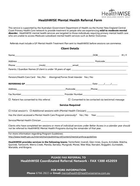Fillable Online Healthwise Mental Health Referral Form Fax Email Print