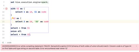 Sql Hive How To Disable Semantic Check Schema Of Both Sides Of Union Should Match Stack