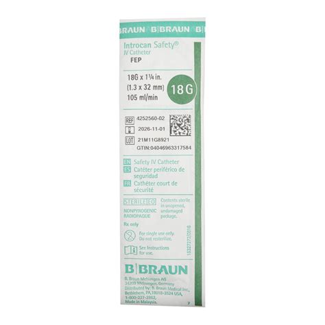 B Braun Medical Peripheral Iv Catheter Introcan Safety 18 Gauge 125