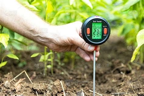 土壤试验 测量温度和水分含量。温室效应和全球变暖的概念。素材 花瓣网