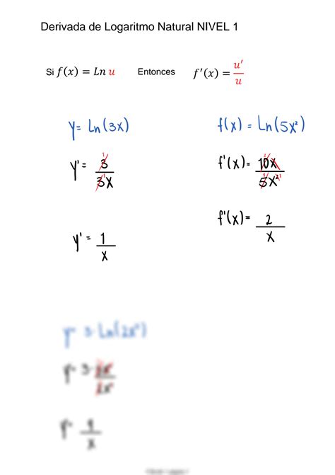 SOLUTION Derivada De Logaritmo Natural Nivel 1 Studypool