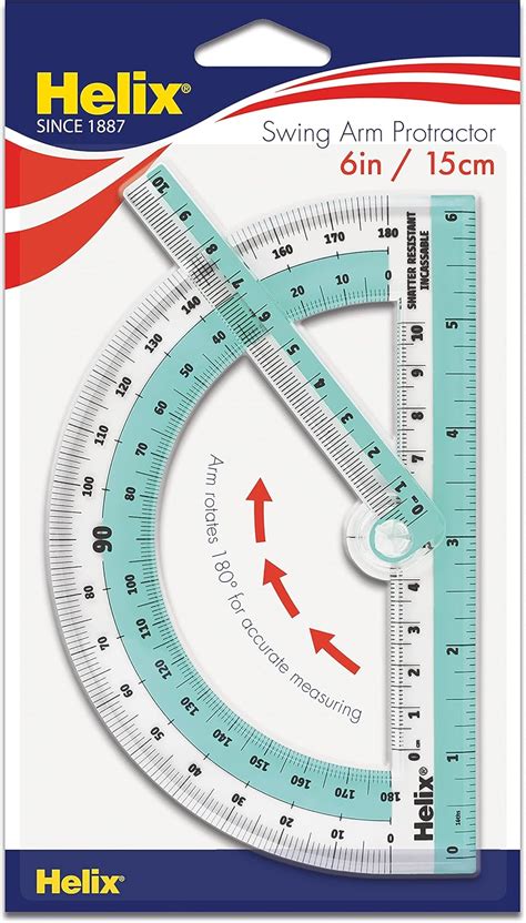 Helix Swing Arm Protractor 180 Degree Rotation Office Products