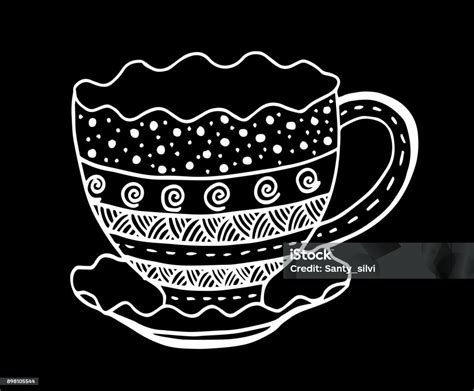 黑色和白色的花卉設計項目插畫茶 杯子 咖啡杯 盤子 花例證早餐 咖啡杯 杯子 花 盤子向量圖形及更多一朵花圖片 Istock