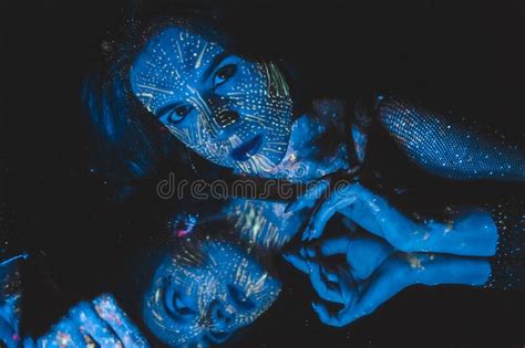 Fashion Model Woman In Neon Light Portrait Of A Beautiful Model With