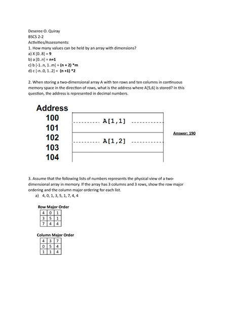 Quiray Deseree O Activity 3 Arrays Deseree O Quiray Bscs 2 Activitiesassessments How