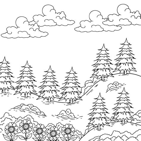 Desenho De Natureza Paisagem Contorno Para Colorir 23127786 Vetor No