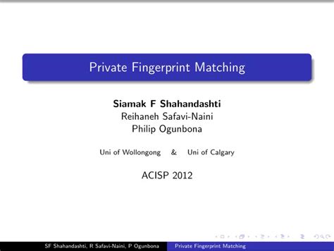 Ppt Private Fingerprint Matching Siamak F Shahandashti Reihaneh Powerpoint Presentation 746774