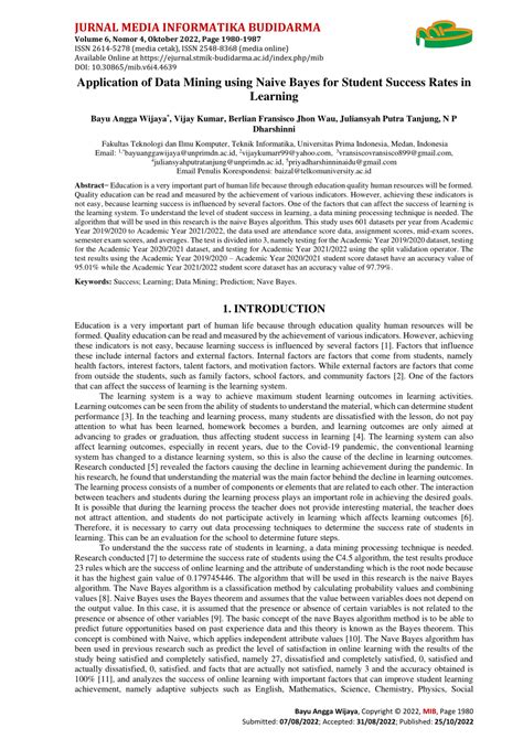 Pdf Application Of Data Mining Using Naive Bayes For Student Success