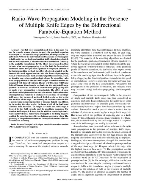 Pdf Radio Wave Propagation Modeling In The Presence Of Multiple Knife Edges By The