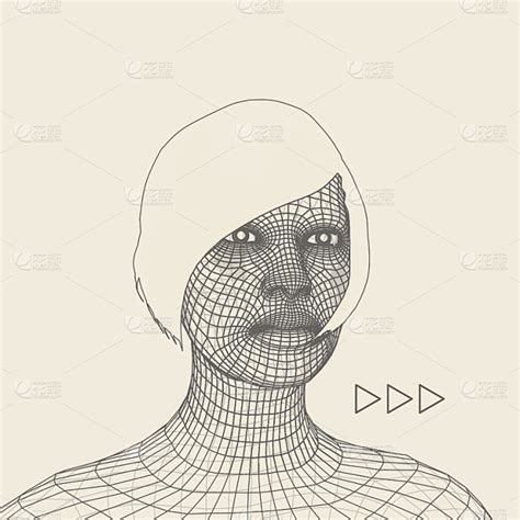 女人。从3d网格的人的头。几何设计。多边形覆盖的皮肤。矢量插图。