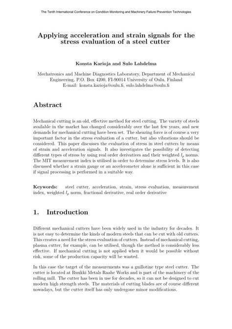 Pdf Applying Acceleration And Strain Signals For The Stress