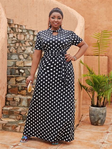 Plus Polka Dot Belted A Line Dress A Line Dress Plus Size Dresses