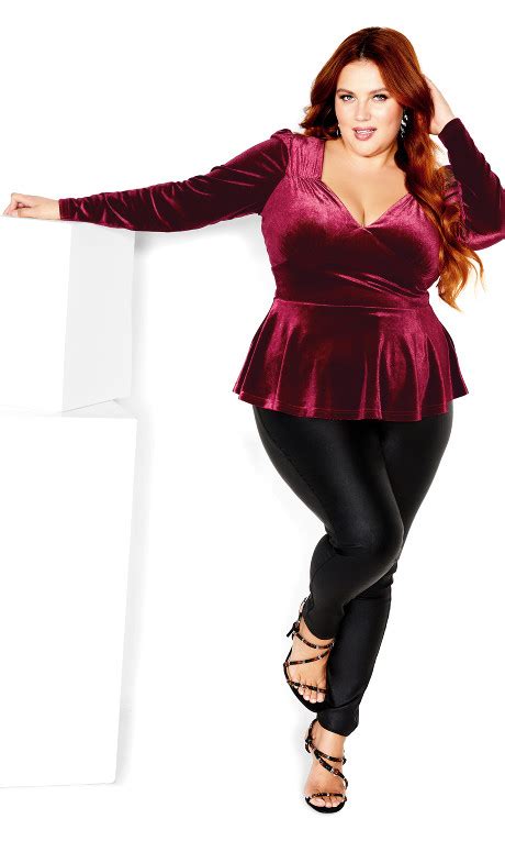 Womens Plus Size Eve Ruby Faux Velvet Top