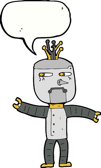 말풍선이 있는 로봇 말풍선을 귀여운에 대한 스톡 벡터 아트 및 기타 이미지 귀여운 기이함 기포 Istock