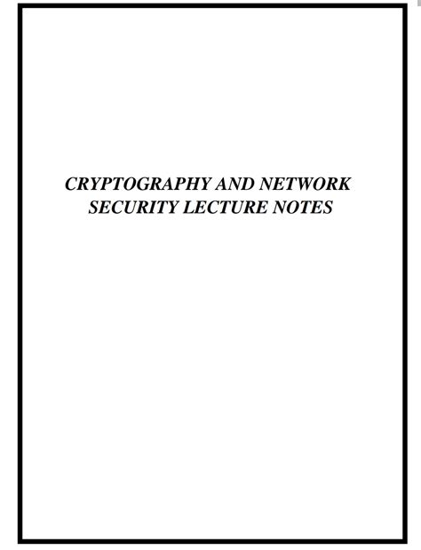 Pdf Cryptography And Network Security Lecture Notes