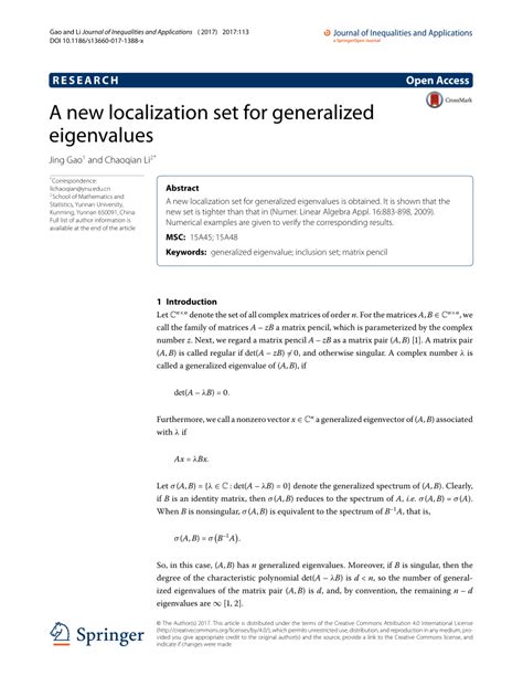 Pdf A New Localization Set For Generalized Eigenvalues